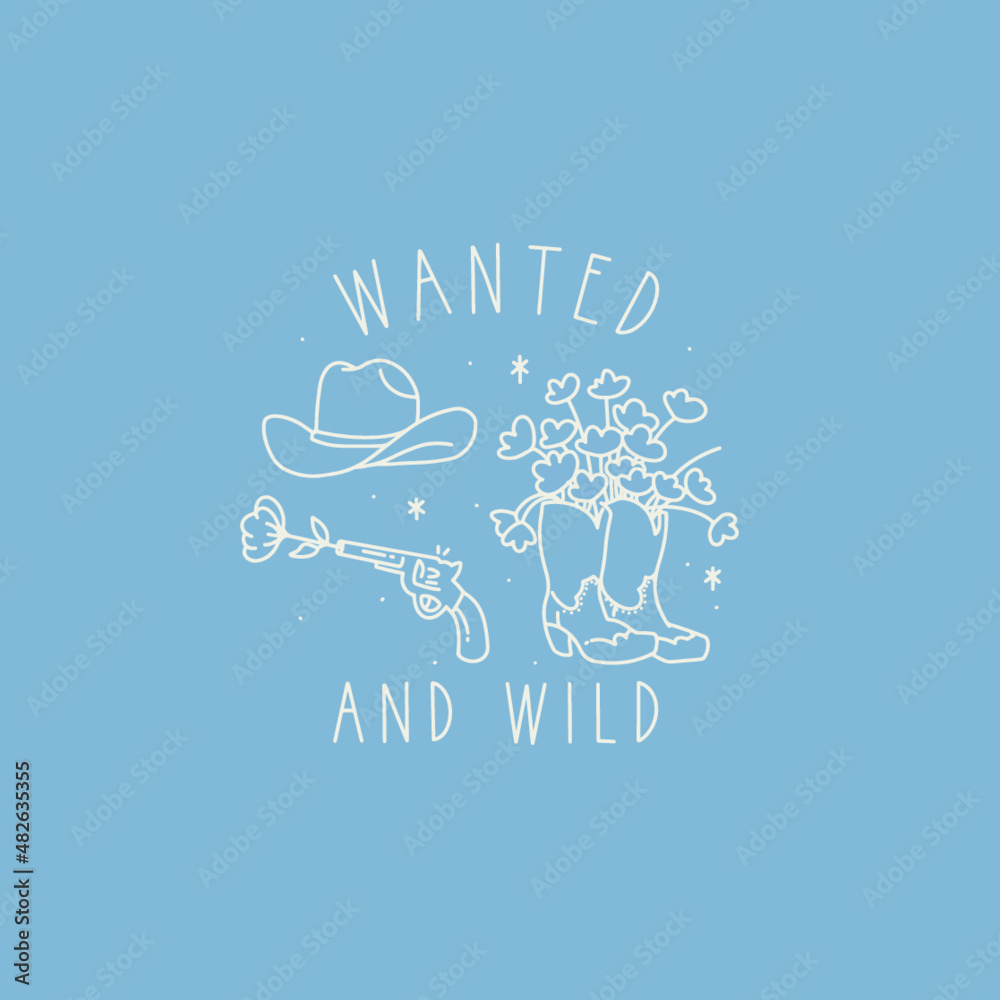 vector illustration. Line work . hand draw graphics . Wild west style ...