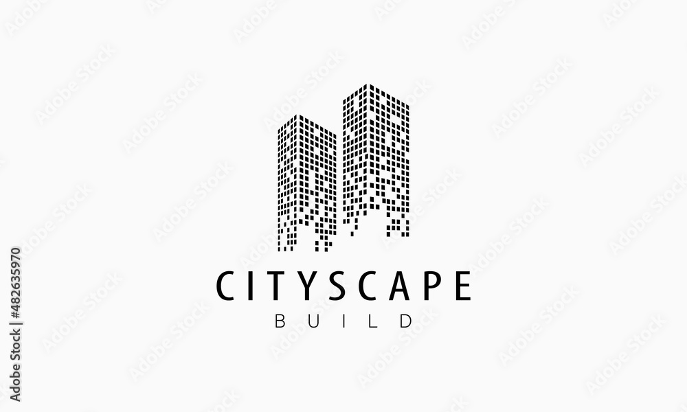 Building logo design concept. Dispersed building vector logo with ...