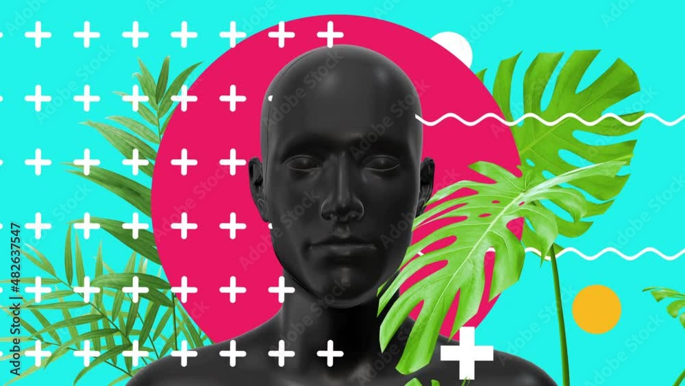 Human body abstract art concept with geometric shapes and plants ...