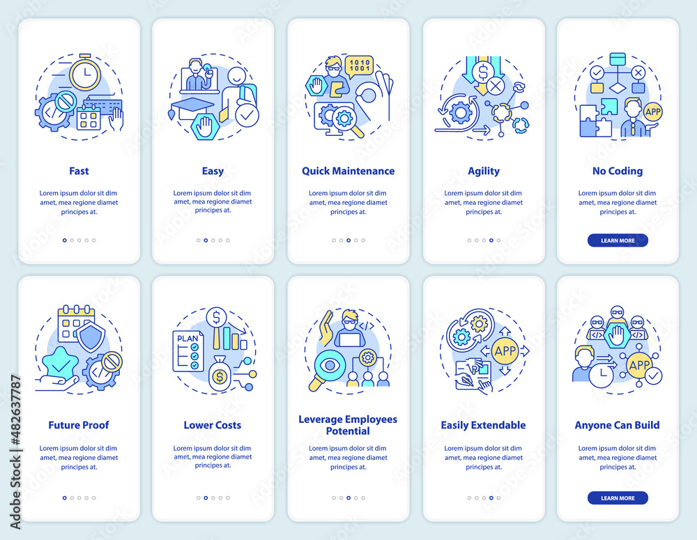 Web 3 0 onboarding mobile app screen set. Low code solution walkthrough ...