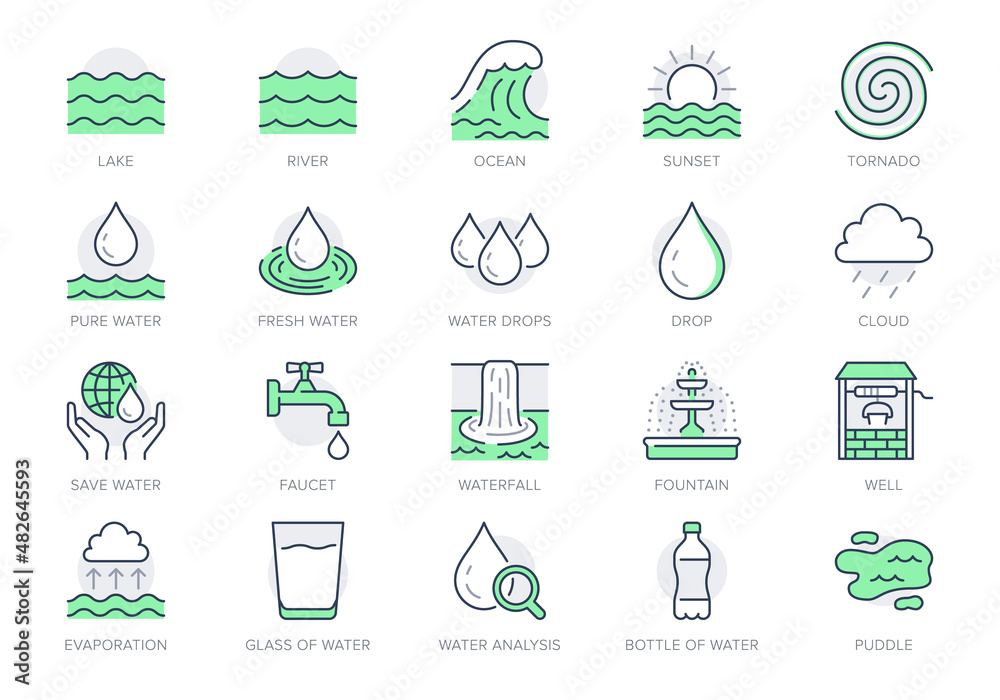 Water line icons. Vector illustration include icon outline plastic ...