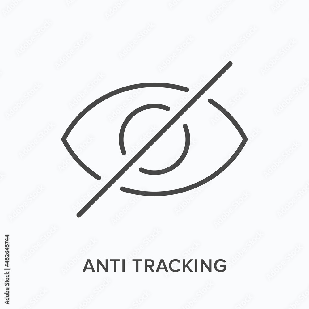 Anti tracking flat line icon. Vector outline illustration of crossed ...
