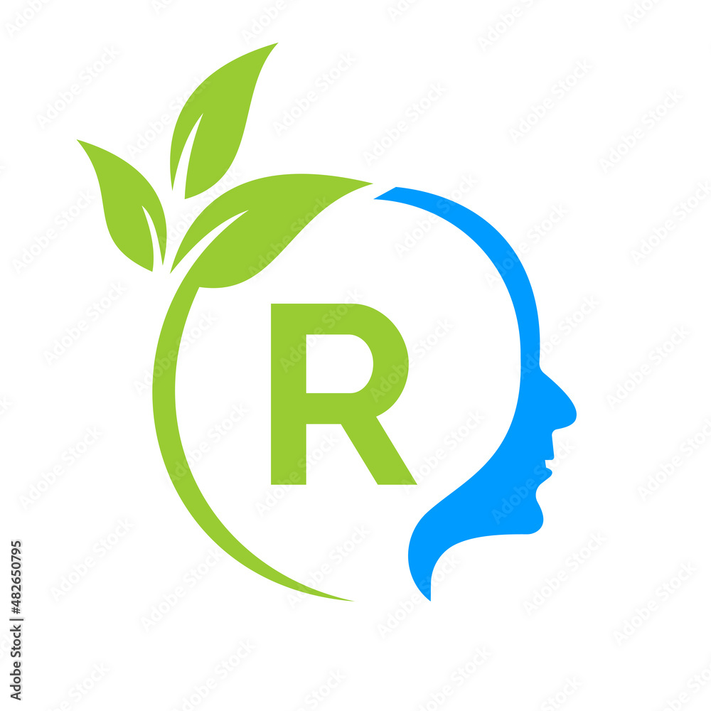 Tree Brain On R Letter Logo Design. Leaf Head Sign Template Healthcare ...