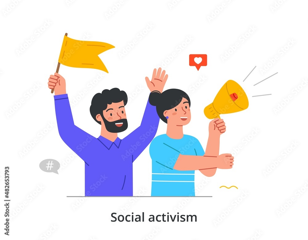 Social activism abstract concept. Man and woman with megaphone and flag ...