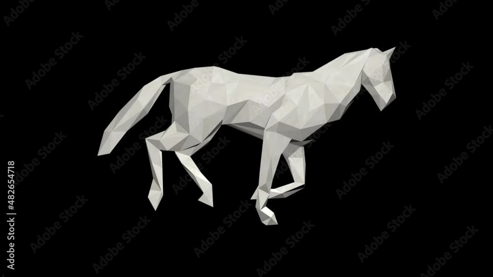 3d low poly white paper horse running, seamless loop, Luma Matte Stock ...