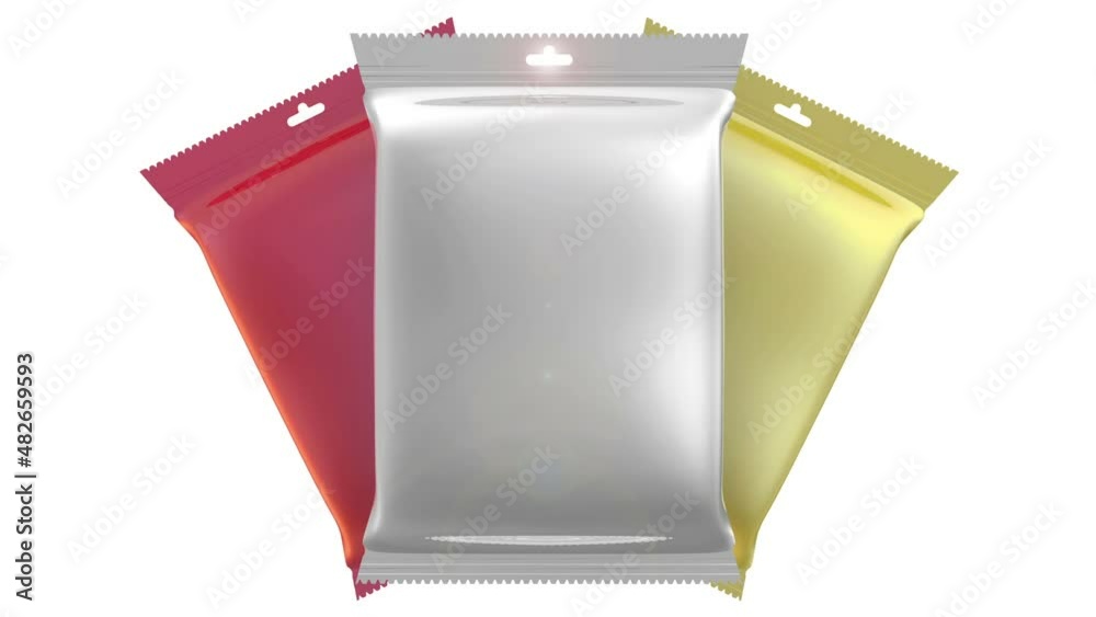 Flexible consumer packaging. Three sealed packages from a polymeric ...