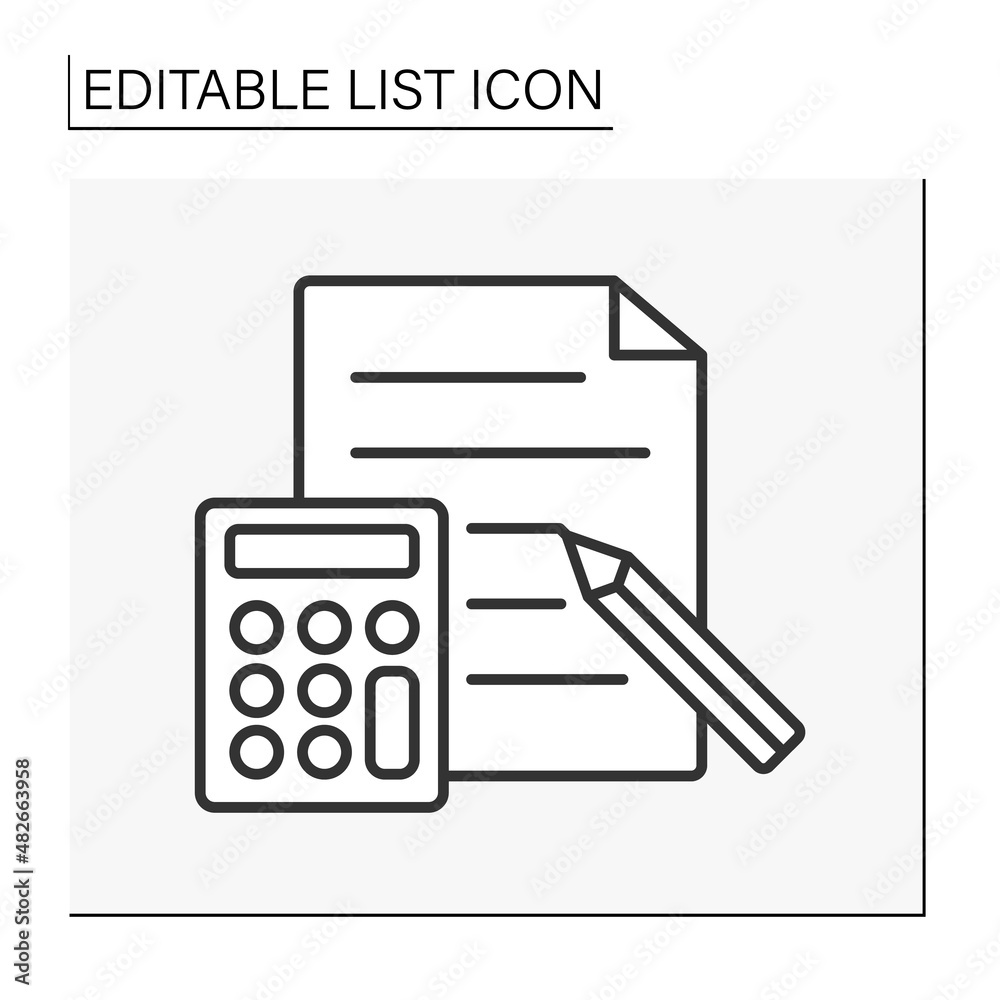 Document line icon.Accounting costs and savings on sheet of paper ...