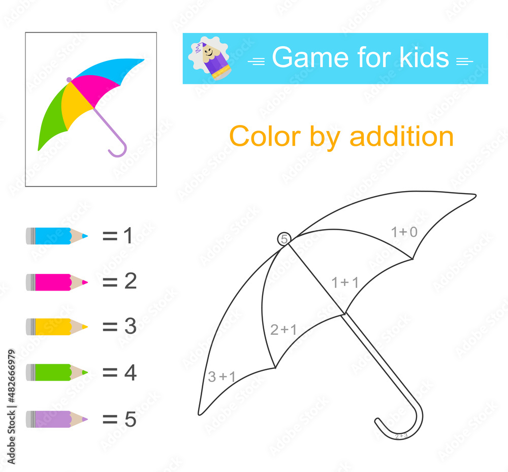 Color by addition. Math activity for kids. Developing numeracy skills ...