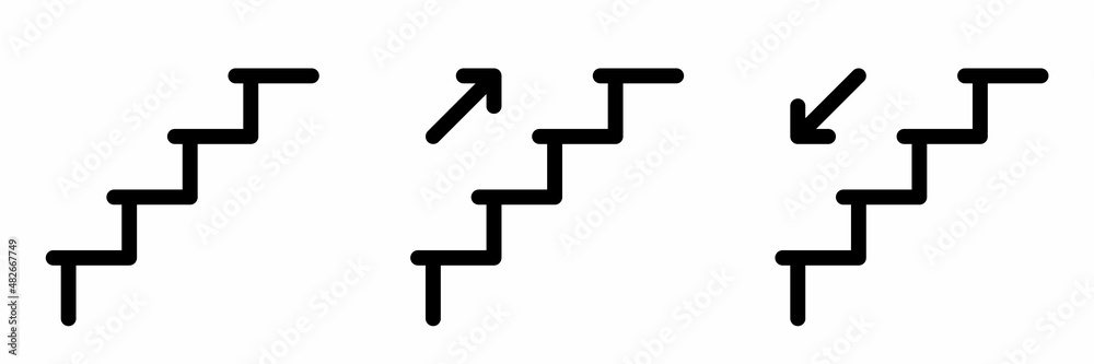 Staircase line icon set. Stairs up and stairs down symbol set. Ladder ...
