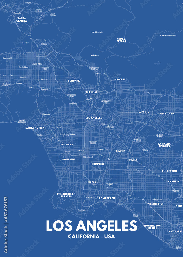 Poster Los Angeles - California map. Los Angeles - California road map ...