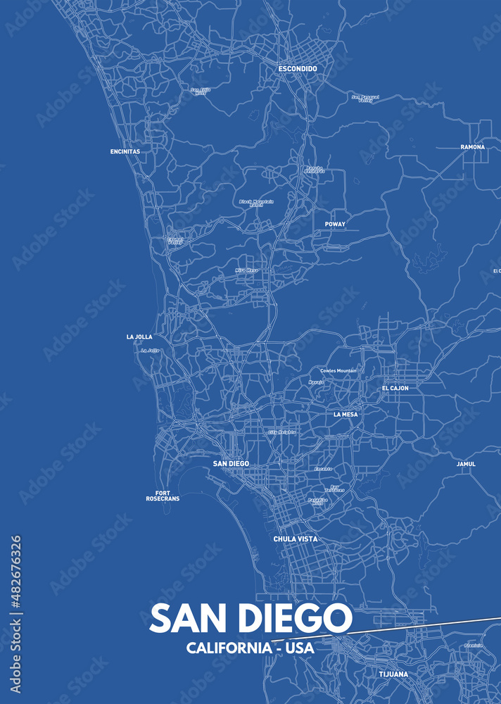 Poster San Diego - California map. San Diego - California road map ...