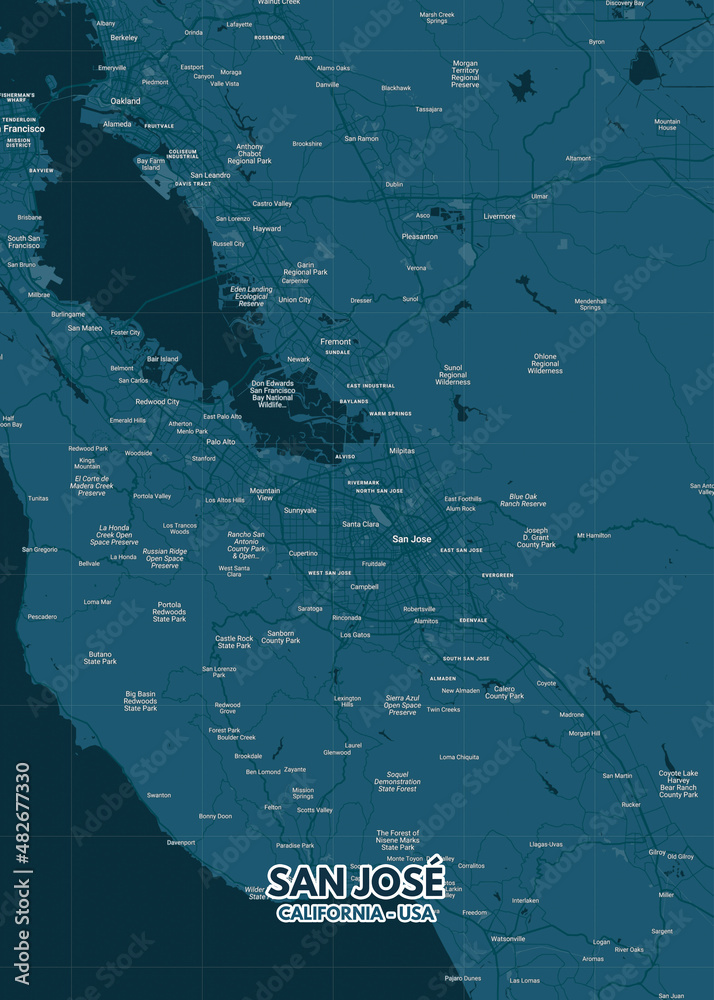 Poster San José - California map. San José - California road map ...