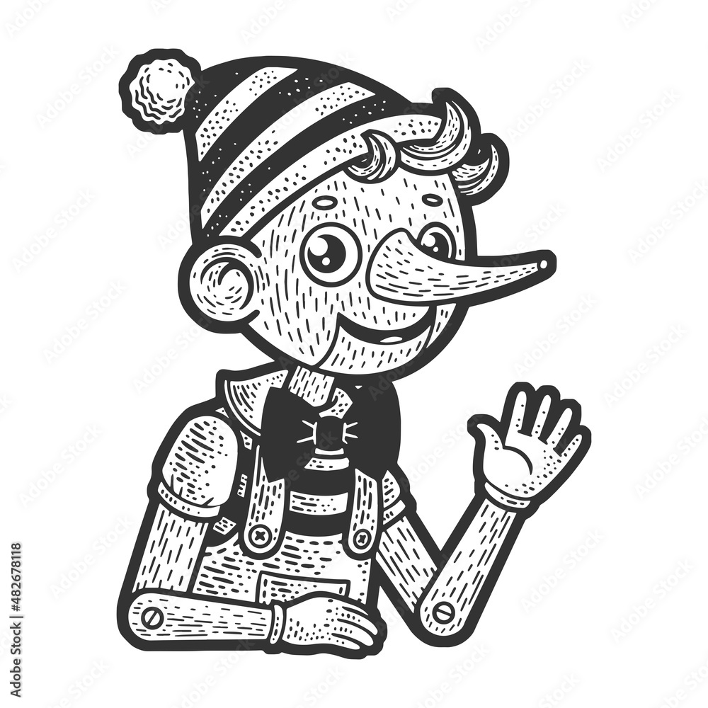 Pinocchio fictional character of children novel sketch engraving vector ...