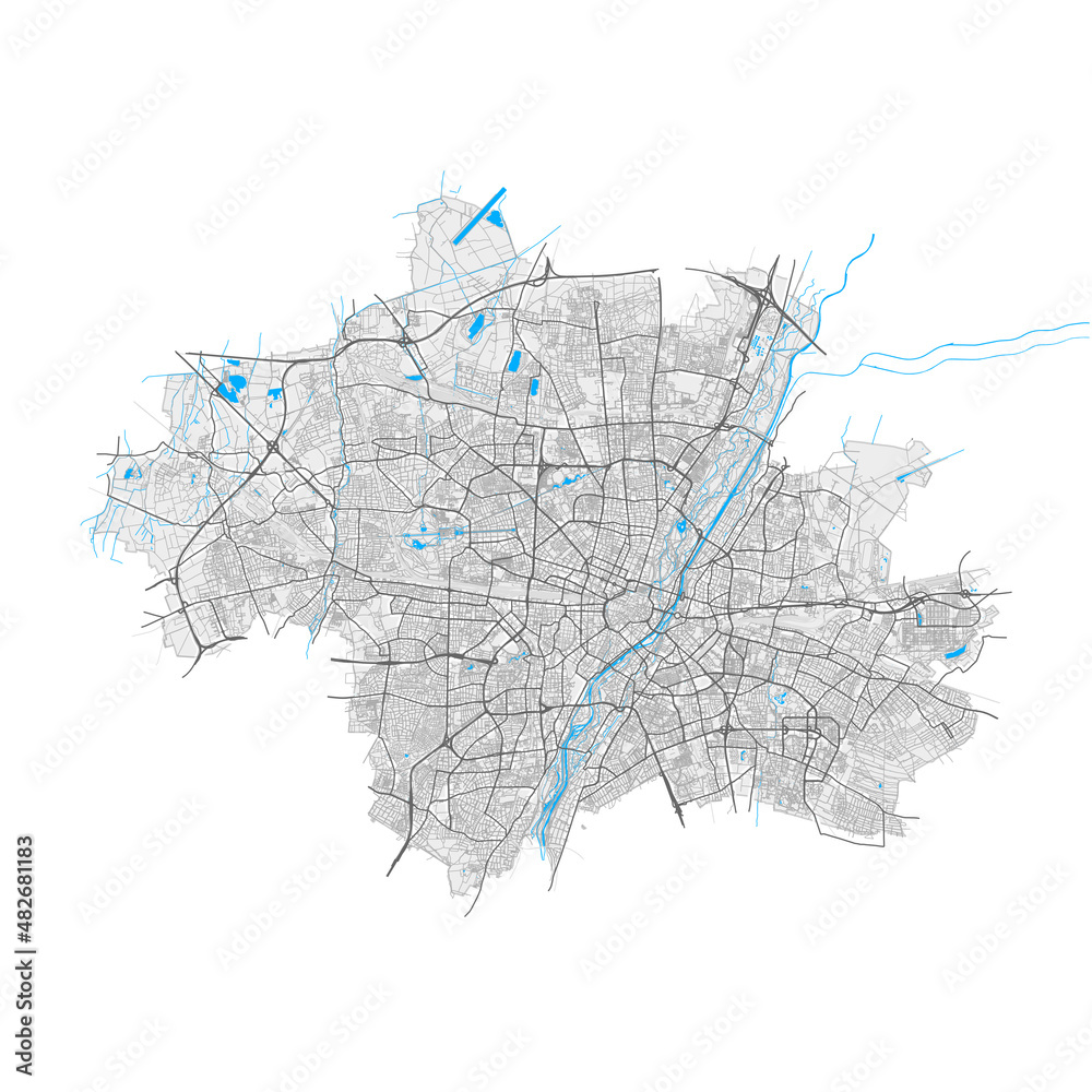 Munchen, Germany Black and White high resolution vector map Stock Vector | Adobe Stock