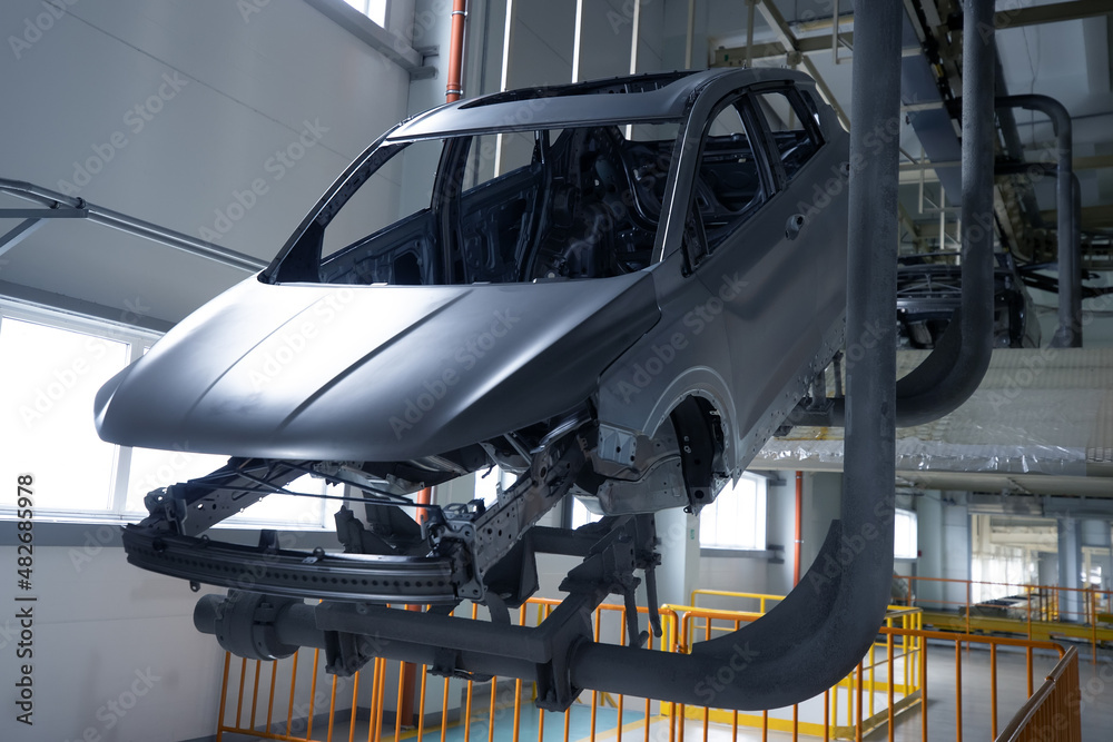 Car manufacturing plant, moving the car body around the factory Stock ...