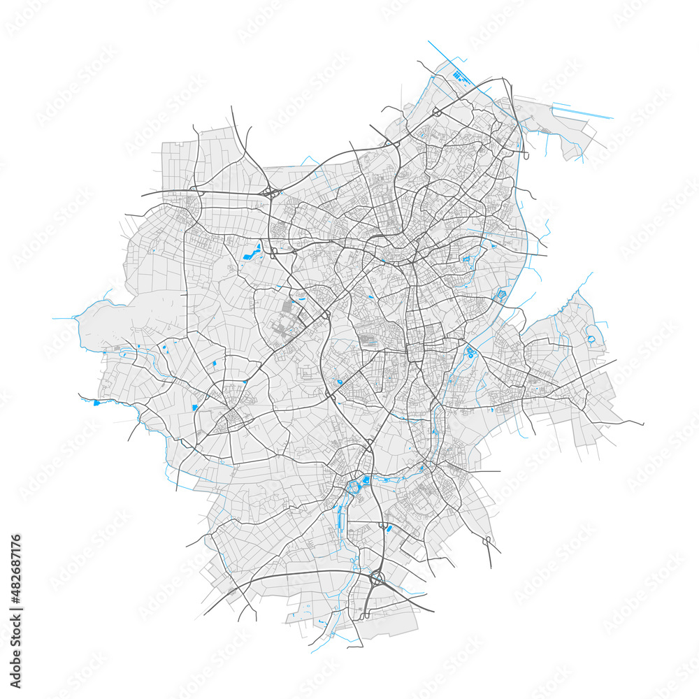 Fototapeta mapa świata dla dzieci Monchengladbach, Germany Black and White high resolution ...