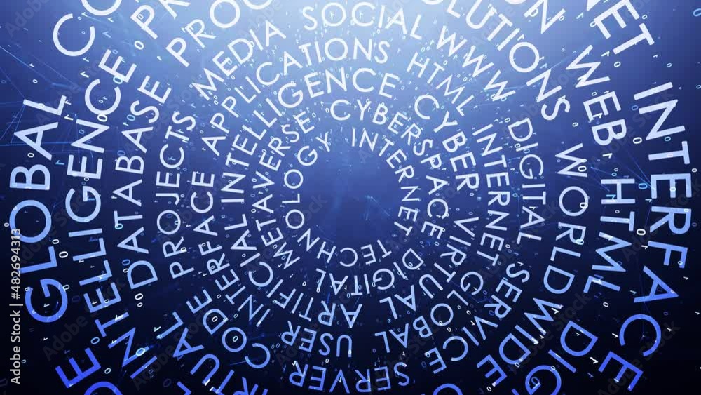 Artificial intelligence metaverse word cloud in sci-fi cyberspace ...