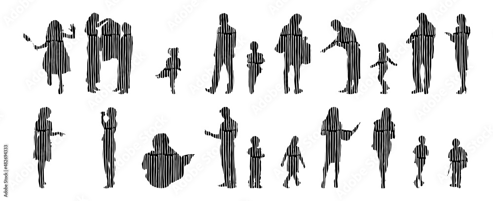 Vector illustration, Outline silhouettes of people, Contour drawing ...