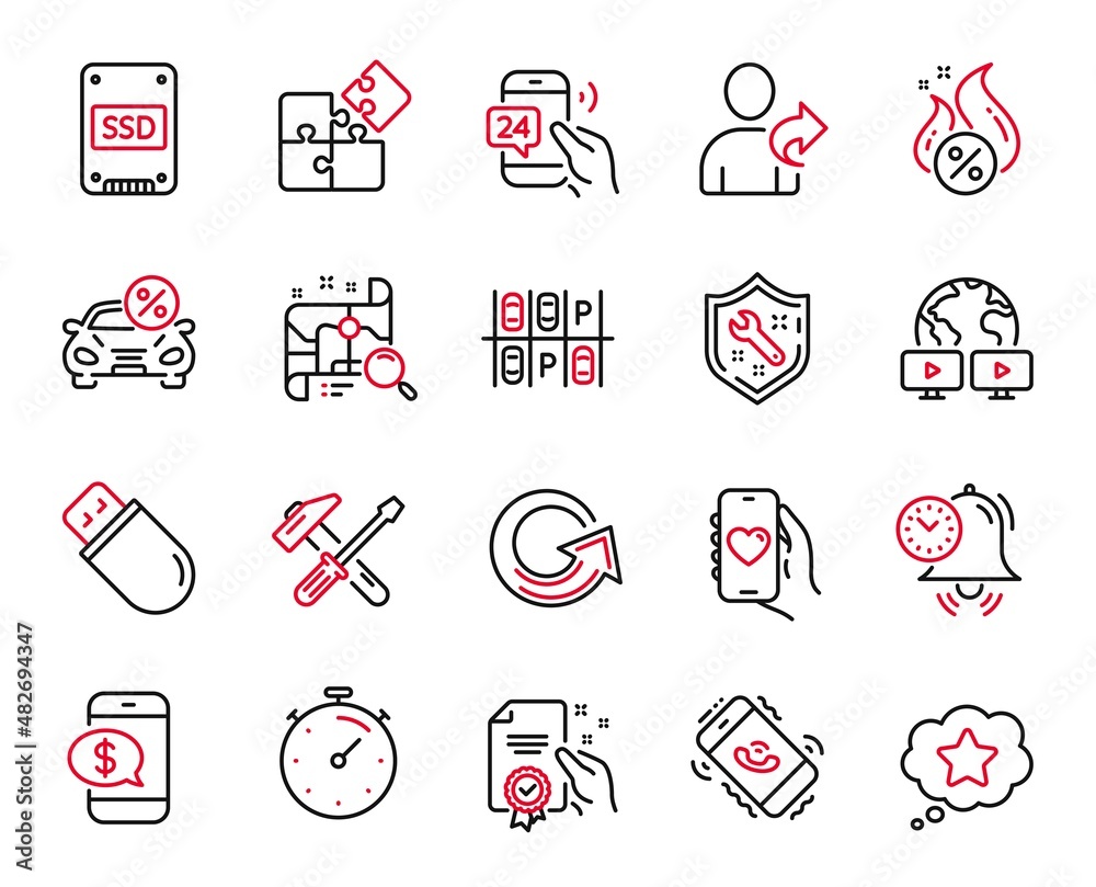 Vector Set of Technology icons related to 24h service, Usb stick and ...