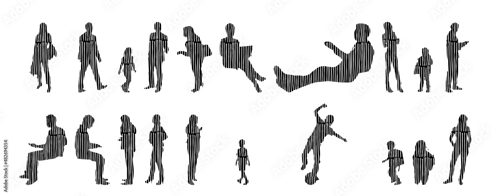 Vector illustration, Outline silhouettes of people, Contour drawing ...