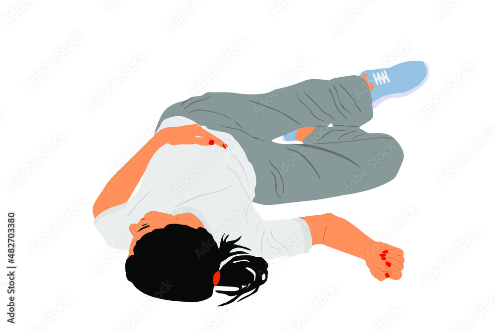 Dead girl lying on the ground vector illustration. Drunk girl ...