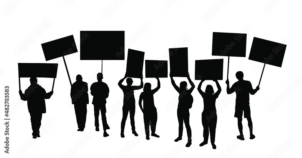Group of people protesters vector silhouette illustration isolated. Man ...