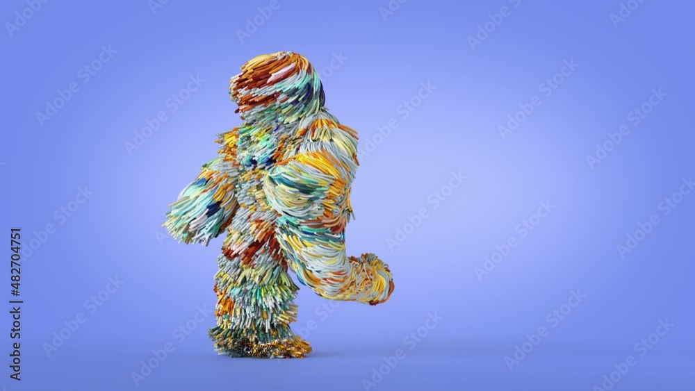 looping 3d animation, dancing colorful monster, funny mascot having fun ...