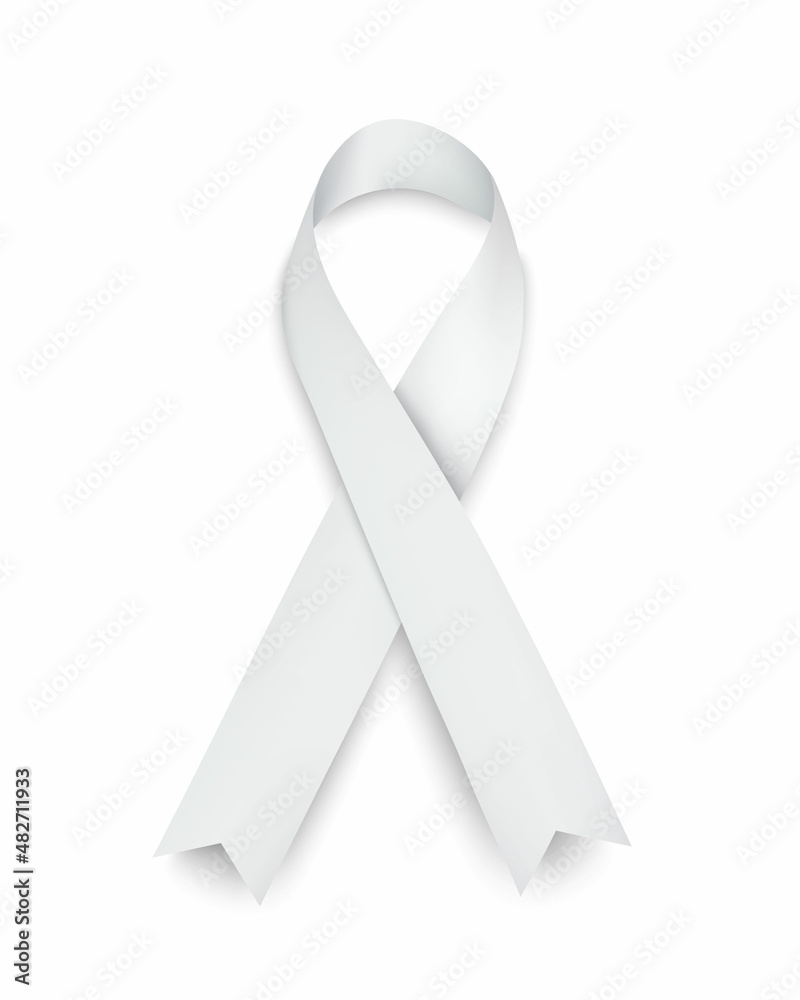 Lung cancer awareness vector illustration of a white ribbon isolated on ...