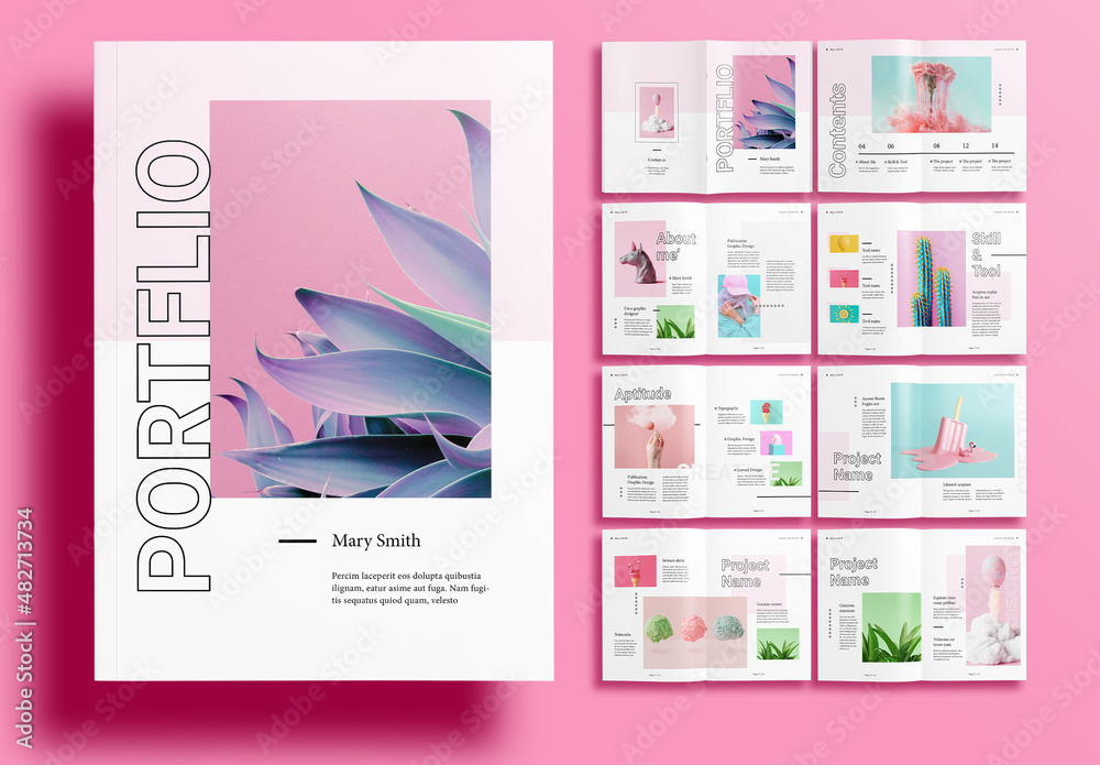 Pink Portfolio Layout Stock Template | Adobe Stock