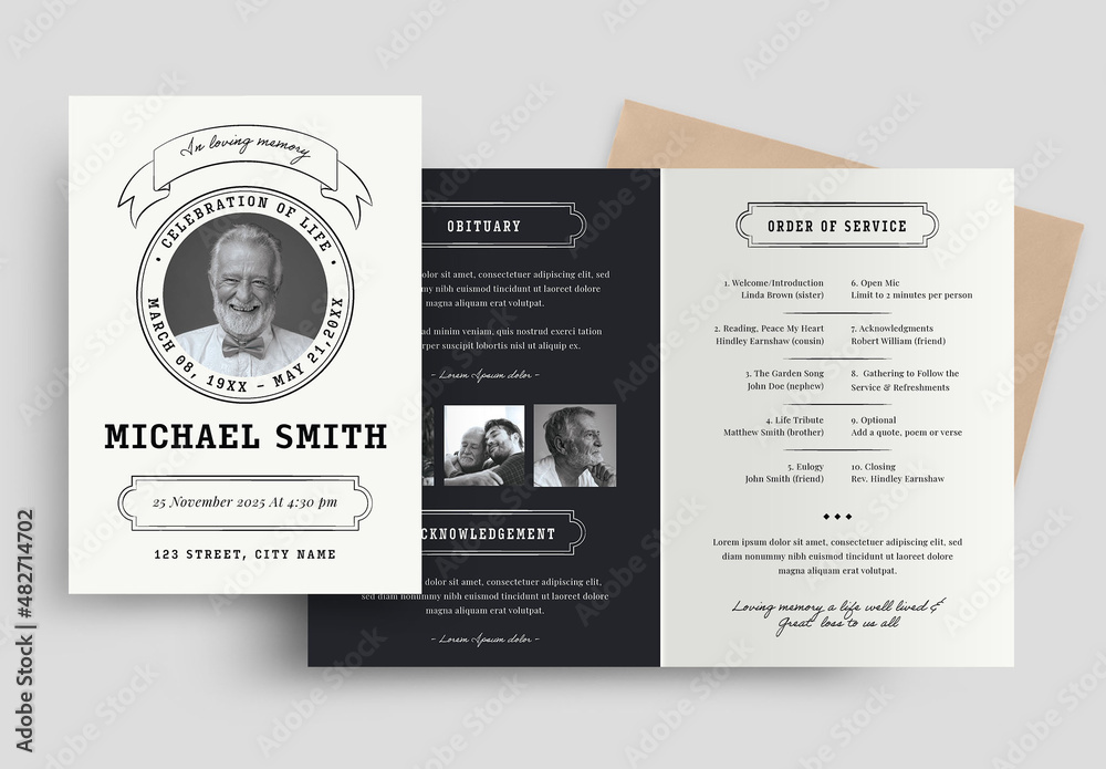 Simple Black White Funeral Program Memorial Service Layout Stock ...