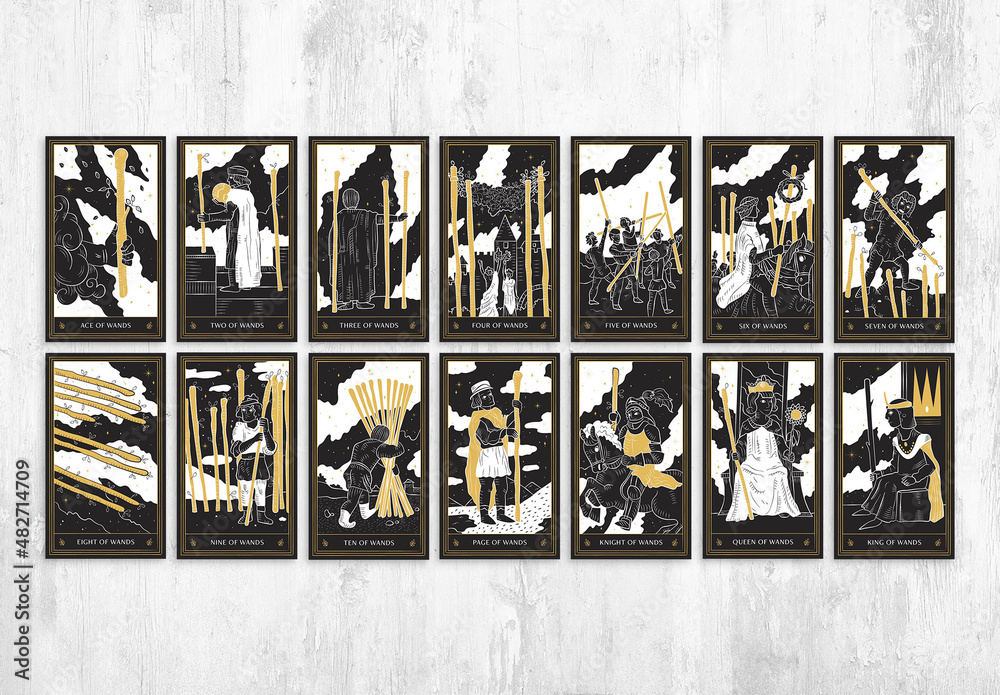 Tarot Cards Minor Arcana Suit of Wands Batons Stock Template | Adobe Stock