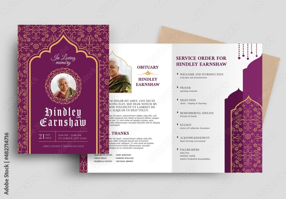 Indian Hindu Funeral Program Memorial Service Brochure Stock Template ...
