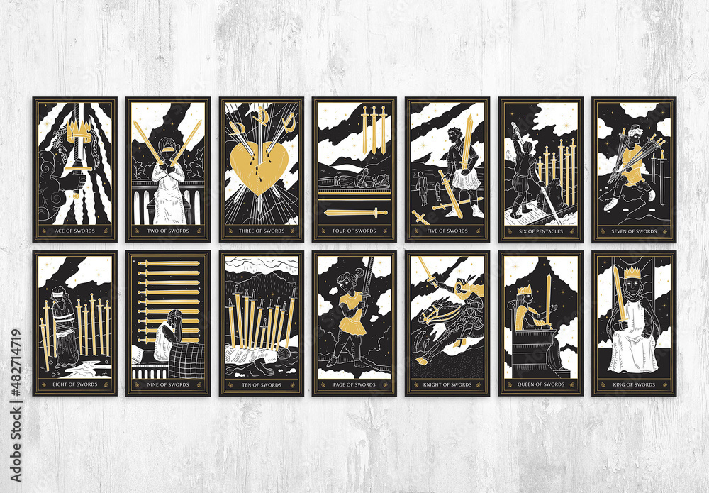 Tarot Cards Minor Arcana Suit of Swords Stock Template | Adobe Stock