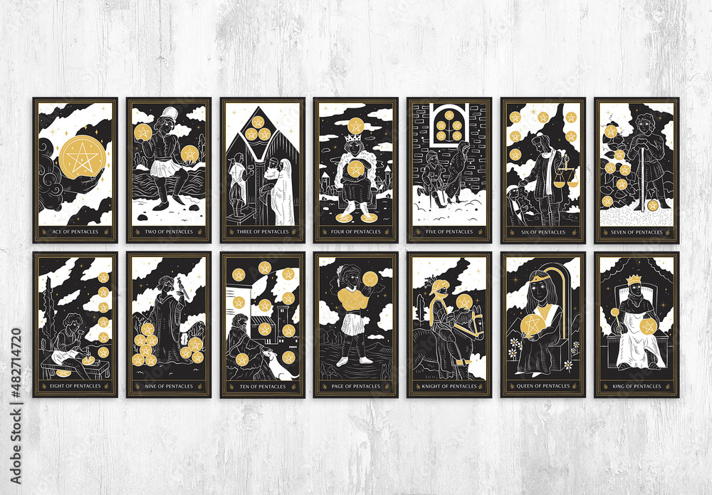 Tarot Cards Minor Arcana Suit of Coins Pentacles Stock Template | Adobe ...