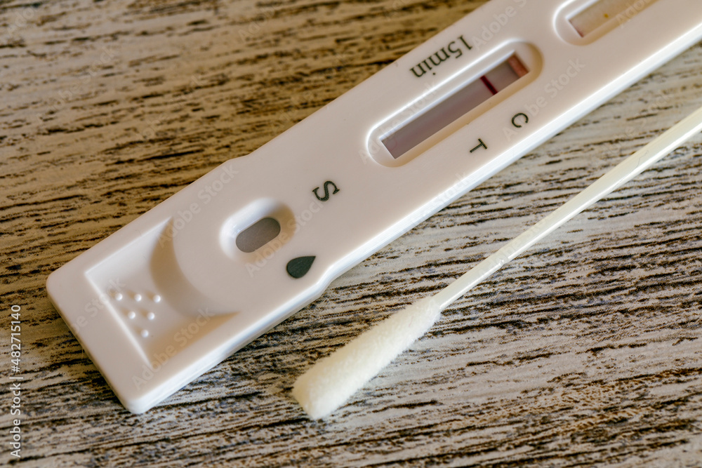 Covid-19 antigen test kit on a table, Tested for Covid-19 with a nasal ...