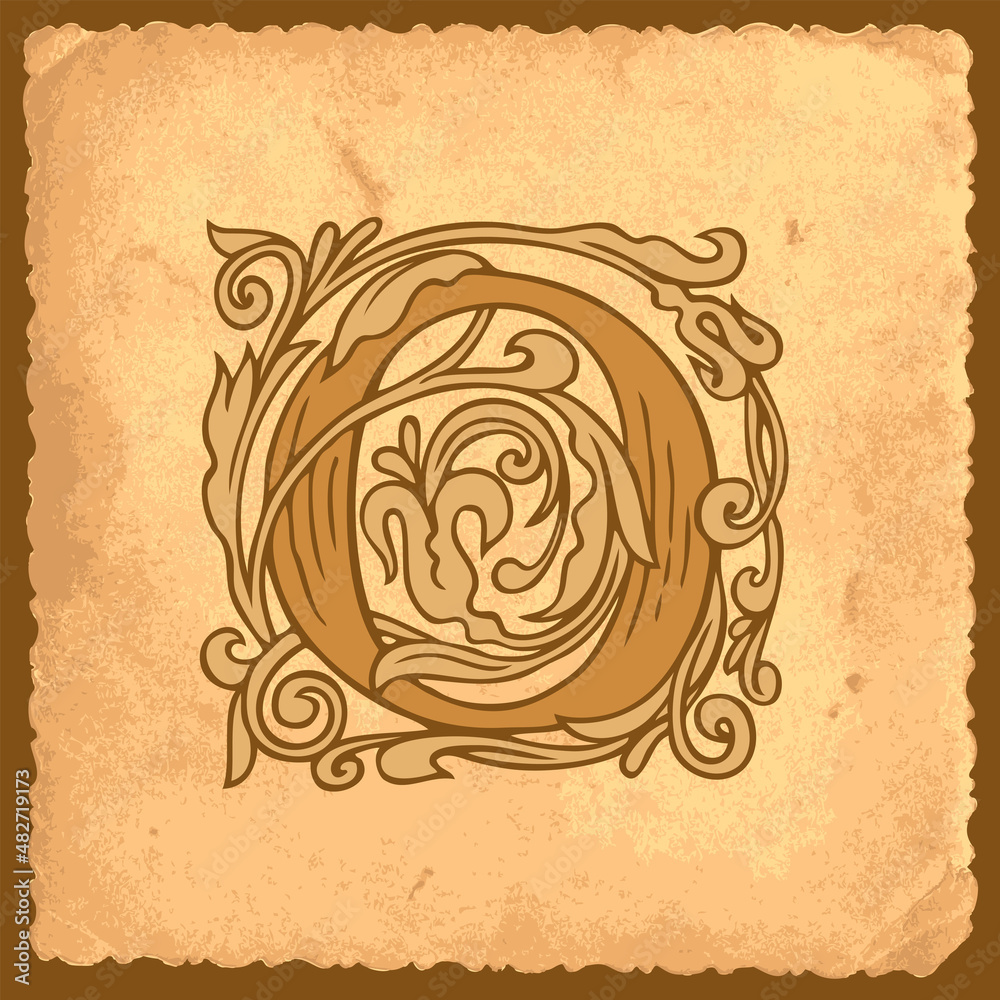 Beautiful initial letter O in vintage style with fairy tale decoration ...