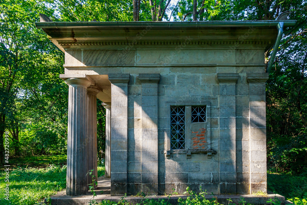 Crypt, a building with an interior for the coffin. Background with copy ...