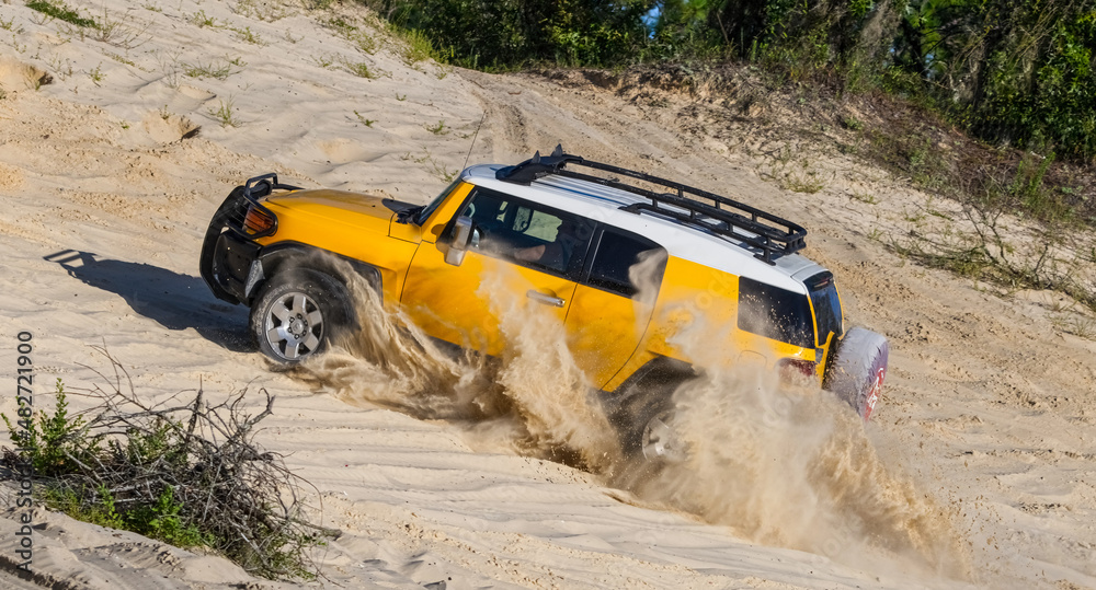 Florida, United States - July 31, 2021: Yellow Toyota FJ cruiser racing ...