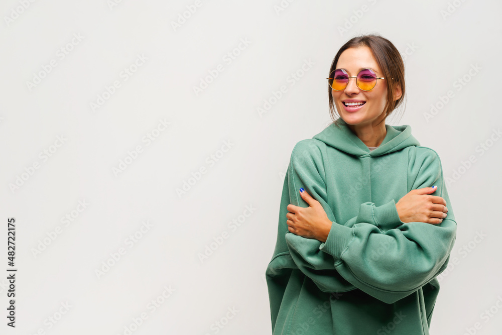 Portrait of selfish narcissistic young woman with brunette hair ...