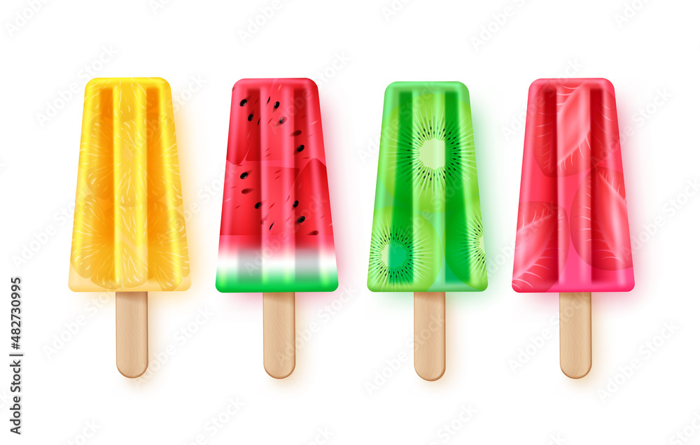 Popsicle fruits vector set design. Popsicles fruity desserts with 3d ...