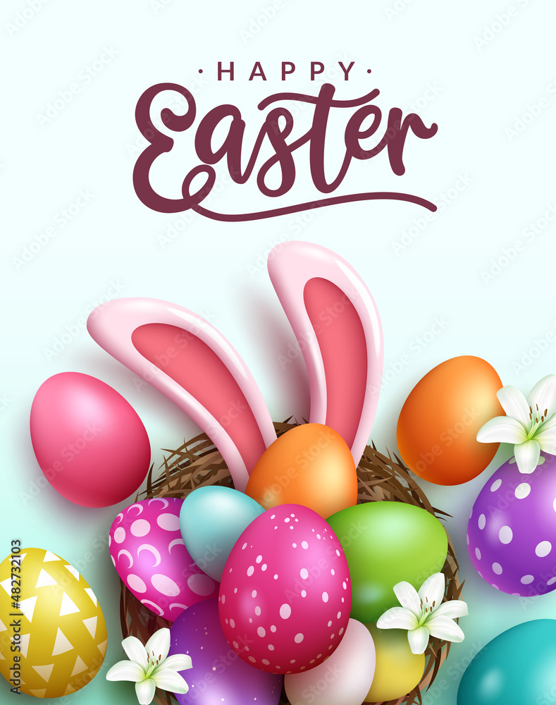 Easter season vector poster design. Happy easter text with 3d realistic ...