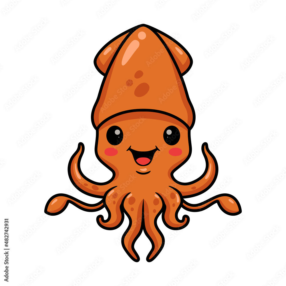 Cute little squid cartoon posing Stock Vector | Adobe Stock