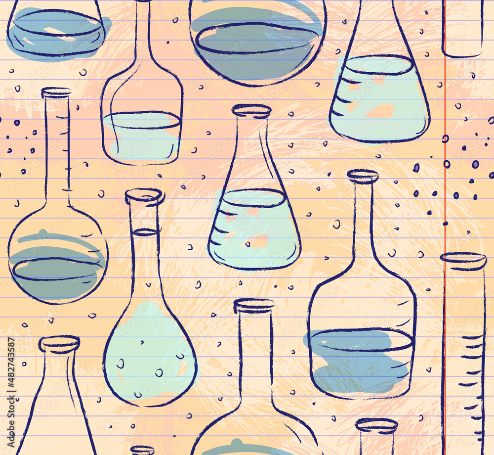 Back to School: science lab objects doodle vintage style sketches ...