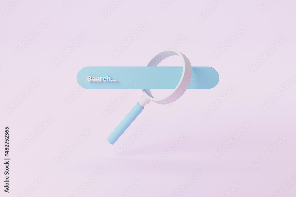 Search bar and magnifying glass on pink background. Searching ...