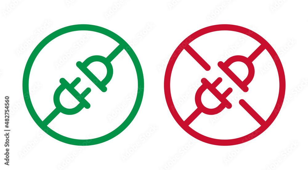 Connect Disconnect Plug icon set. Plug and Unplugged electric plug with ...