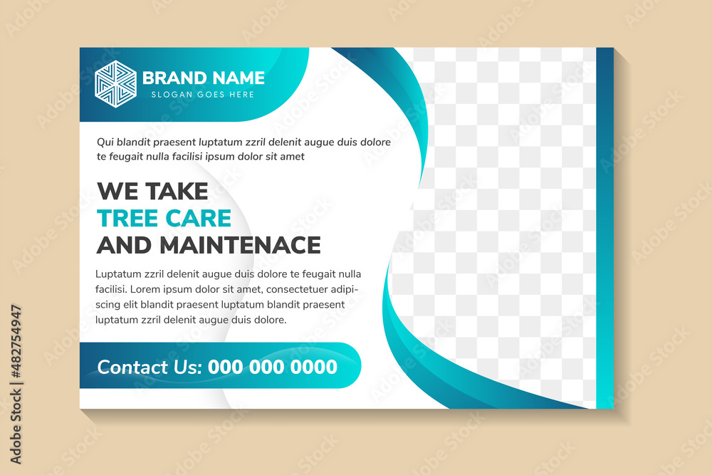 we take tree care and maintenance flyer design template. blue gradient ...