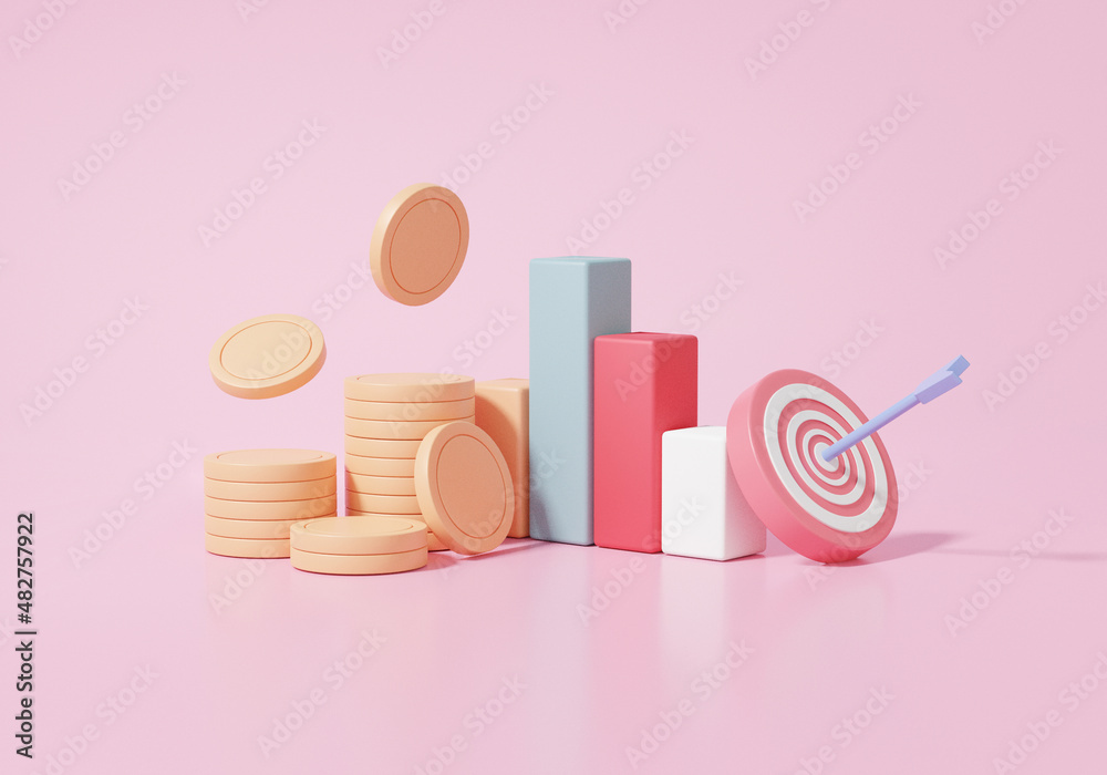 Stack coins, Financial graph economics analytics. growth target ...