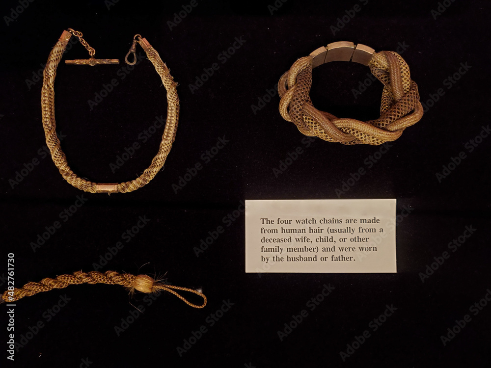 Human Hair Watch Chains at the National Museum of Funeral History Stock ...