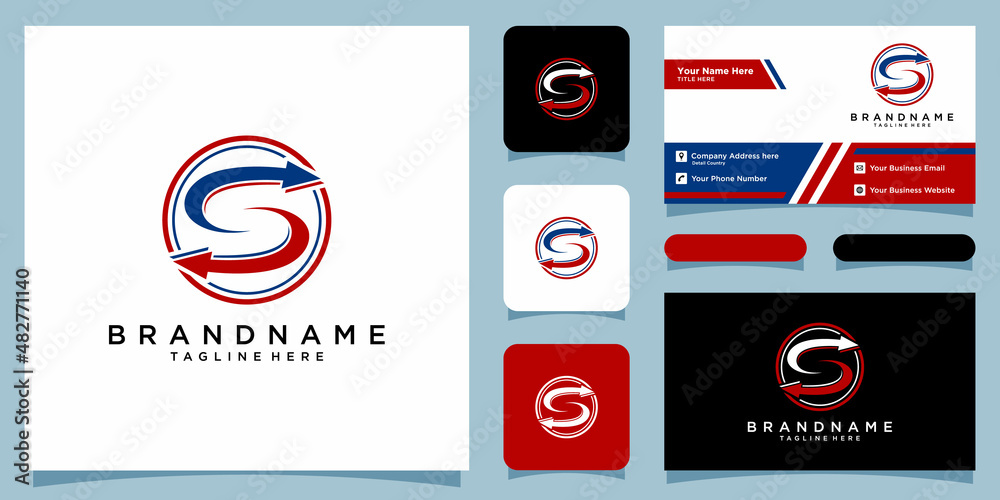 Initial Letter S Arrow Logo with business card design Stock Vector ...