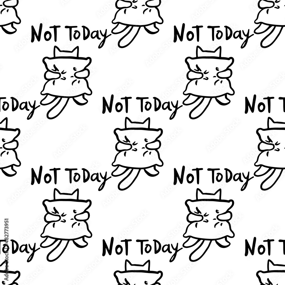 Doodle not today cat. Kitten is hiding behind a large pillow. Black ...